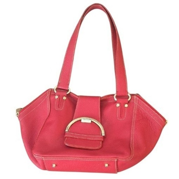 Bags | Vintage Bright Red Leather Chunky Handbag Purse Shoulder Bag ...